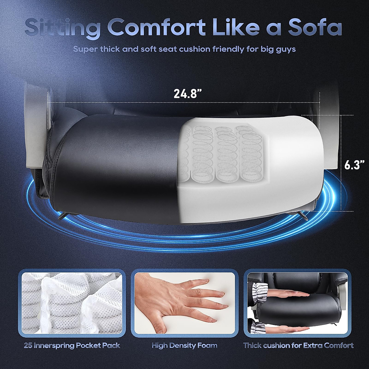 Big and Tall Office Chair 500lbs-Heavy Duty Executive Computer Desk Chair, Ergonomic Chair with Adjustable Lumbar Support and Headrest-Black