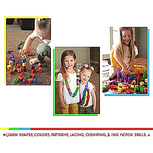 LMC Products Wooden Lacing Beads & Strings 125 Pieces, Fine Motor Skills Toys for 3 Year Old, Fine Motor Toys, Lacing Beads for Toddlers, Occupational Therapy Toy for Toddler