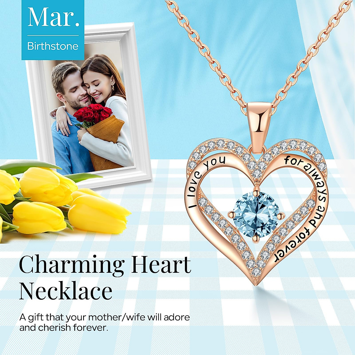 xiupen Lucktree I Love You Jewelry for Wife Birthday Gifts Ideas Necklace for Women Wife Her Girlfriend Birthday Anniversary Christmas Valentines Gift Mothers Day Gifts for Wife(Aquamarine-March)