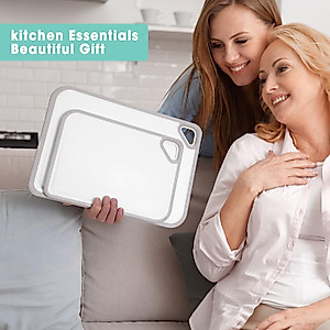 Bouaida Cutting Board, BPA Free Plastic Cutting Board, Non Slip Cutting, Juice Grooves, Hanging, Dishwasher Safe, Sturdy and Durable Kitchen Cutting Board Set (White Set)