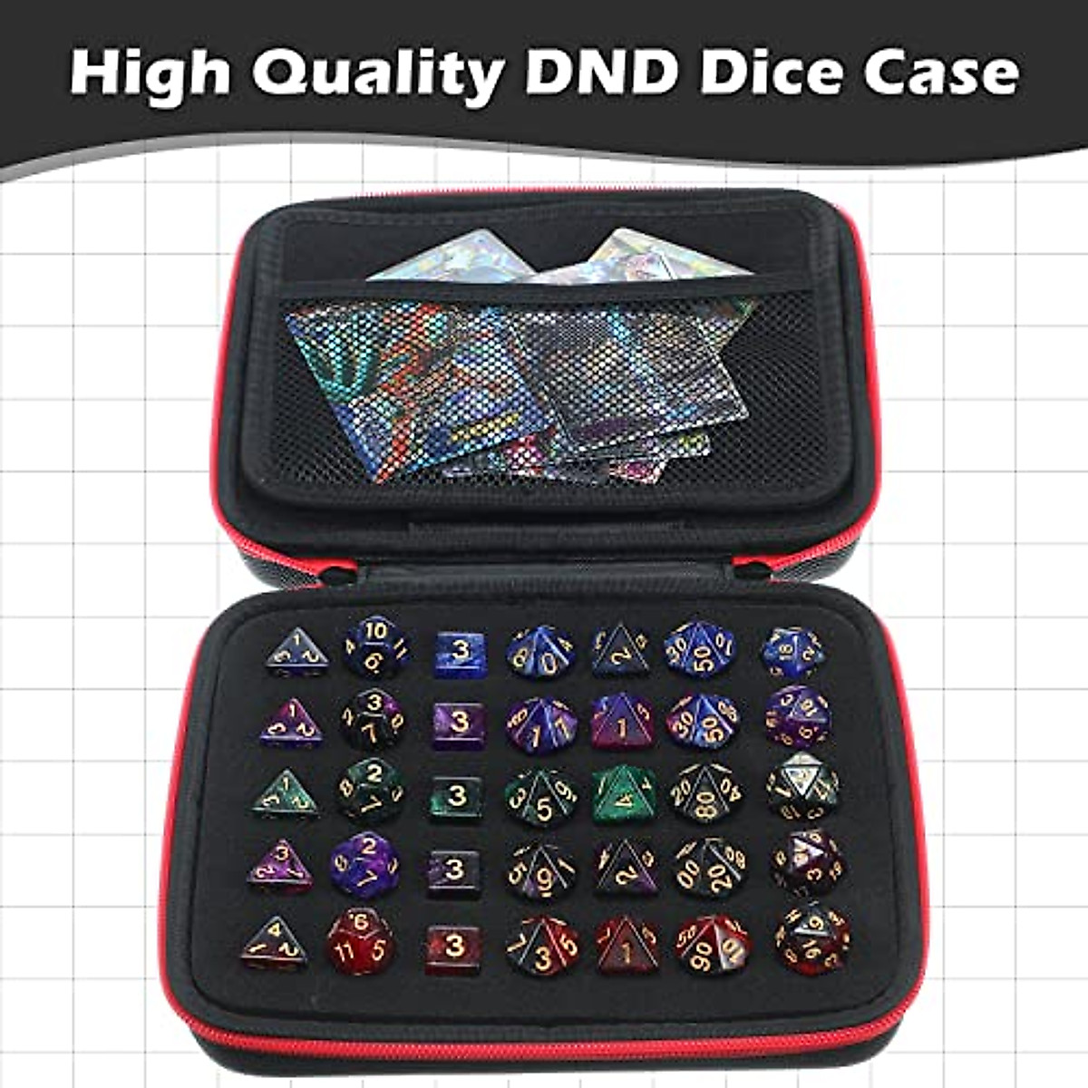 Aoriher Dice Case with Removable Slotted Tray for Dice Storage Game Dice Carrying Holder Compatible with Dnd Role Playing and Other Table Games, Holds up to 70 Dices/ 10 Sets(Red)