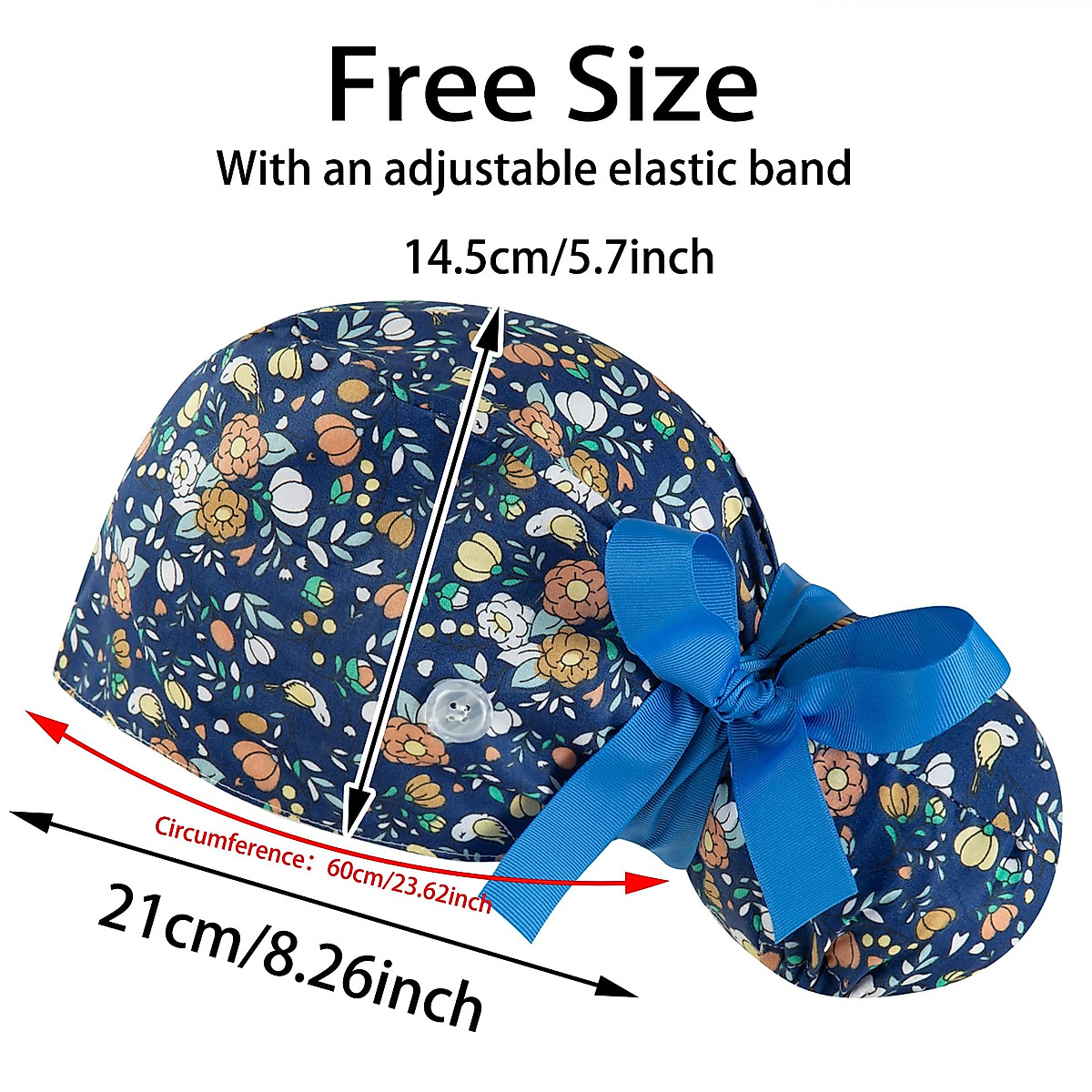 Scrub Caps Women Bouffant Scrub Hats Caps Nurses, Adjustable Working Cap Ponytail Pouch Tie Back Hats