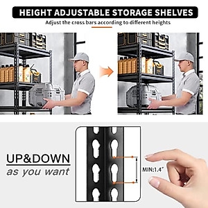 REIBII Garage Shelving Heavy Duty Storage Shelves Loads 1690 LBS, Garage Storage Shelves Adjustable Metal Shelving Heavy Duty Metal Shelves for Garage,Basement 32" W x 17" D x 72" H,Black
