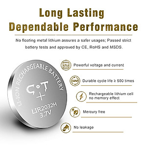 CT-ENERGY Rechargeable 2032h Batteries 6 Pack for Air Tag,3.7V High Capacity 70mAh Lir2032h Batteries for Car Key Fob,Replace 3V CR2032 Battery