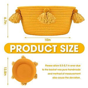 Sarmyarc Cotton Rope Basket Boho Woven Basket Cute Round Closet Storage Bins Organizer with Macrame Tassel for Baby Toys Diaper Dog’s Toys Storage Organizer Nursery Decor (ginger)