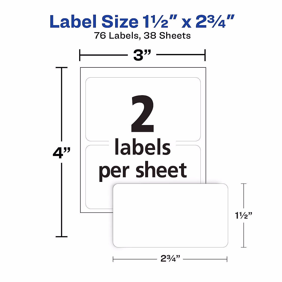 Avery Multi-Use Permanent Labels, 1.5" x 2.75", White, Non-Printable, 76 Blank Labels Total (6117)