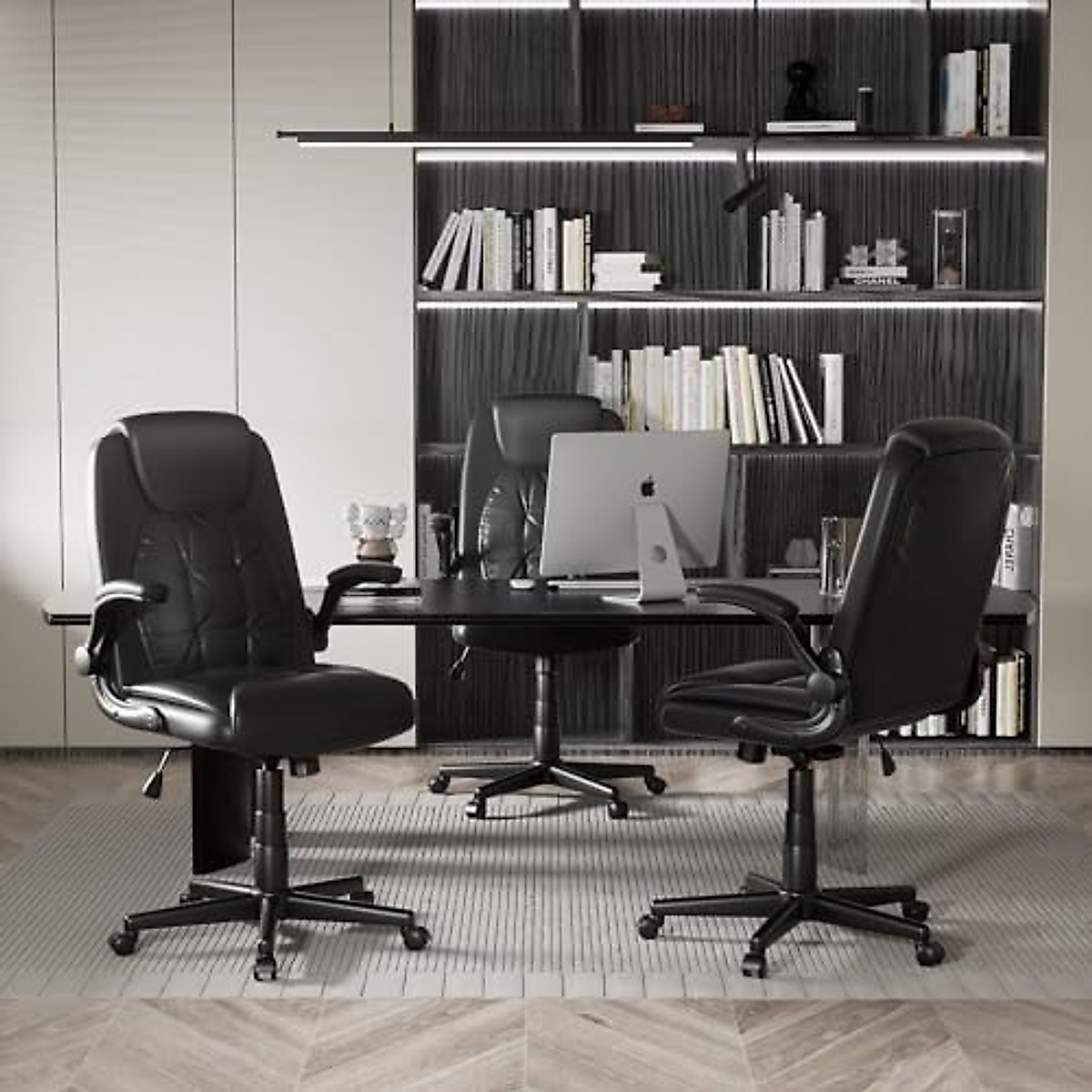 VECELO High Back, Jet Black Ergonomic Executive Chair with SGS Gas Lift, Lumbar Support, Adjustable Height and Rocking Mode, Flip-up Arms, 360°Silent Swivel for Home Office and Gaming