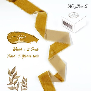 MAYREEL 2 Inch Gold Velvet Ribbon Hand Torn Golden Silk Frayed Edge for Bridal Bouquets Invitations Wedding Vow Books Gift Baskets Hair Bows 3 Yards