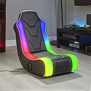 X Rocker Chimera RGB LED Floor Rocker Gaming Chair for Kids, Youth Aged 5-9, Built in Audio System, Foldable, 5110101, 29.1 x 16.5 x 26.7", Black