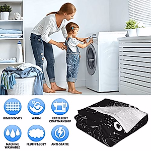 Sun and Moon Black and White Soft Throw Blanket All Season Microplush Warm Blankets Lightweight Tufted Fuzzy Flannel Fleece Throws Blanket for Bed Sofa Couch 80"x60"