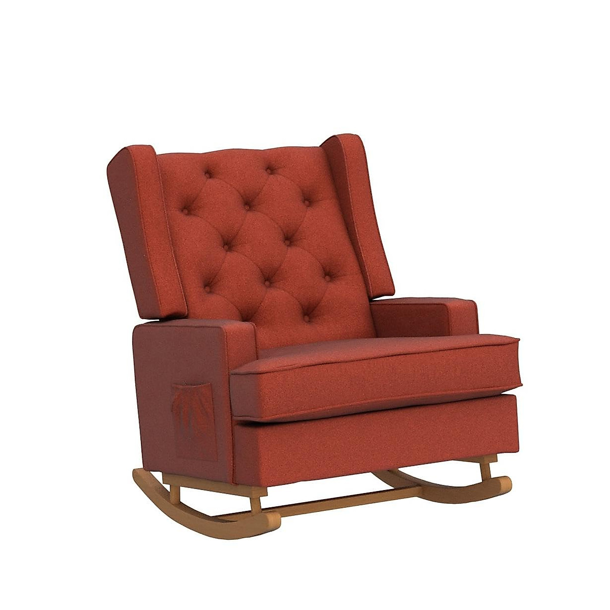 Rocking Chair Nursery,Upholstered Glider Chair for Nursery,Mid Century Modern Oversized Wingback Armchair for Living Room(Orange)