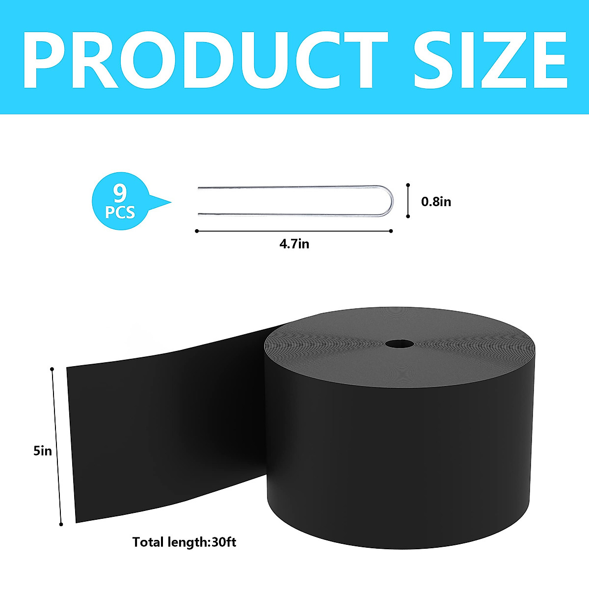 Watayo 30 FT Grass Barrier Landscape Edging Coil -5 inch Depth Terrace Board Edging -Flexible Garden Bed Edging -Weed Barrier Edging for Garden Lawn Area Backyard Driveway Path Sidewalk