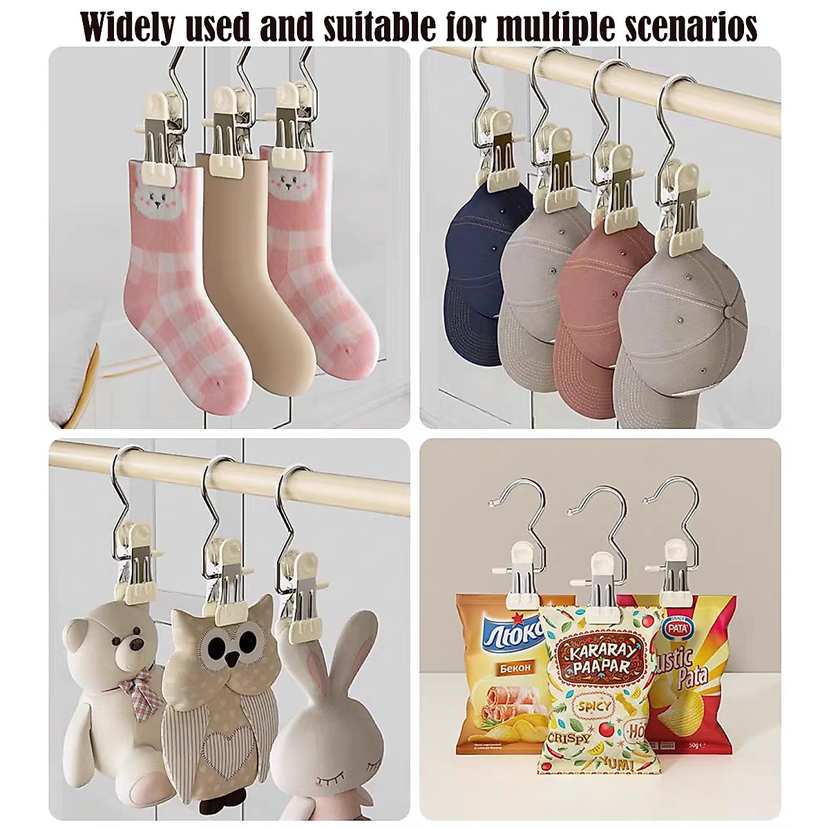 Boot Hangers for Closet, 18 PCS Hanging Clips Hook Clothes Pins for Laundry, Hanger Clips Towel Clips Boot Organizer for Home and Travel, Stainless Steel Hanging Hold Clips