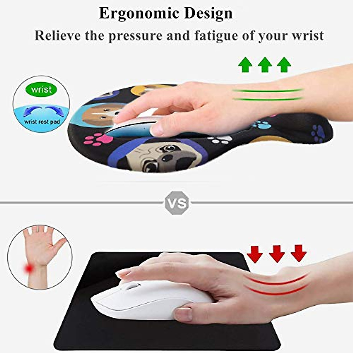 Ergonomic Mouse Pad with Wrist Support, Non Slip Mousepad with Lycra Cloth, Non-Slip PU Base Easy Typing Mouse Mat for Office, Computer, Laptop & Mac (Moon Baby Sloth)
