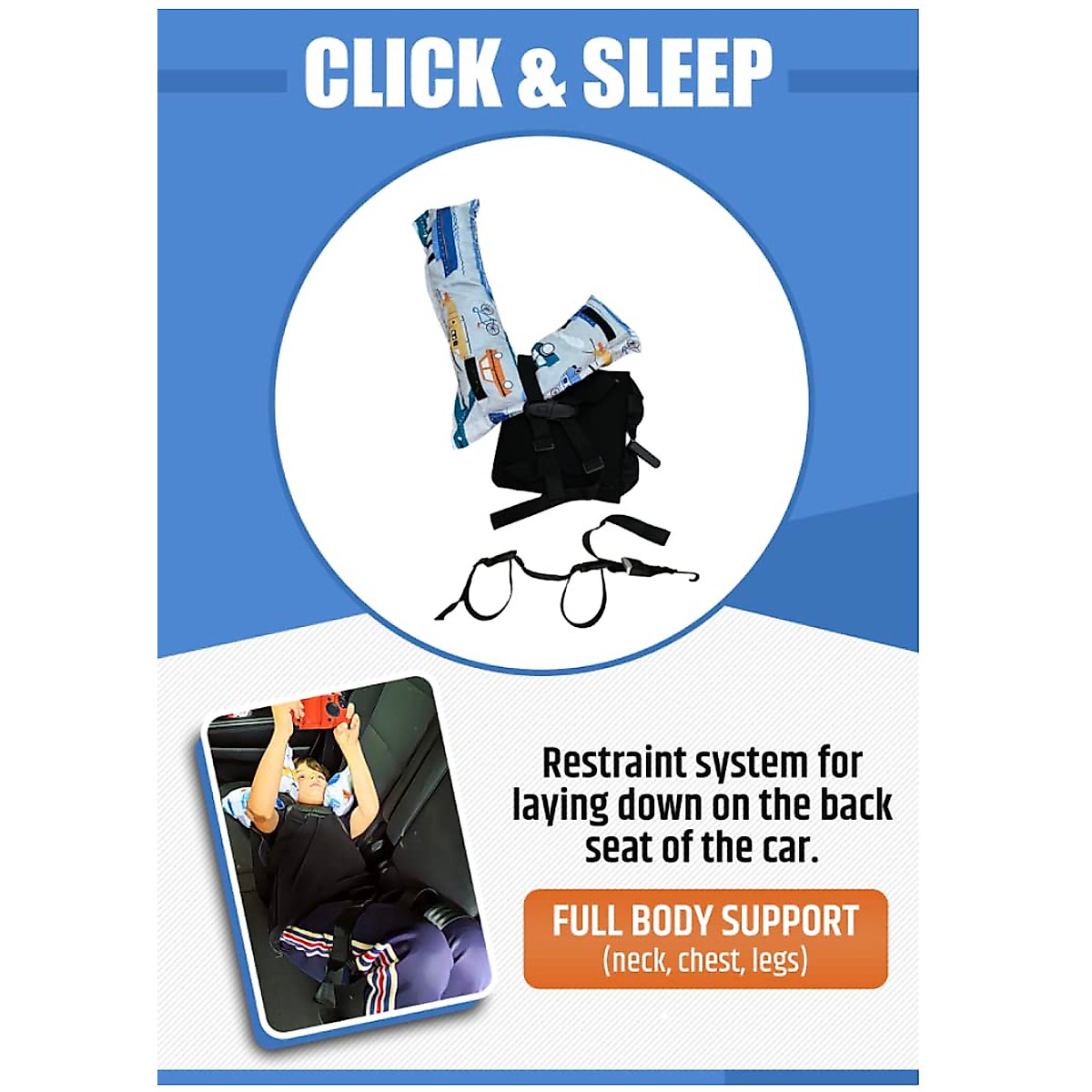Click & Sleep - Back seat Lay Down Restraint System for Children 5-12y Old