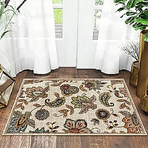 Morebes Vintage Floral Small Kitchen Rug,2x3 Rug Non Slip, Washable Paisley Design Door Rugs for Entryway Indoor,Non Shedding Kitchen Sink Throw Carpet for Bathroom Laundry, Beige Ivory