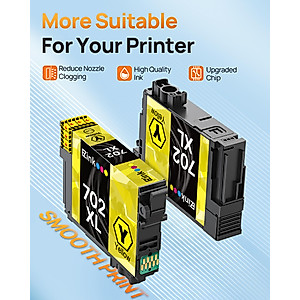 E-Z Ink (TM) Remanufactured Ink Cartridge Replacement for Epson 702XL T702XL 702 T702 to use with Workforce Pro WF-3720 WF-3730 WF-3733 Printer (1 Large Black, 1 Cyan, 1 Magenta, 1 Yellow, 4 Pack)