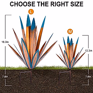 Homight Metal Agave Plants Outdoor Decor Mexican Yard Art Plants Garden Decor for Outside Metal Art Flowers Gifts for Butterflies Bees Birds for Gifts (3big)