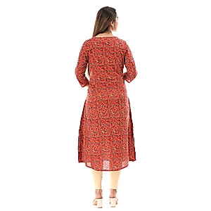 Vihaan Impex Printed Casual Red Floral Kurti for Women Long Kurta Tunic 3/4 Sleeve (as1 alpha l regular regular)