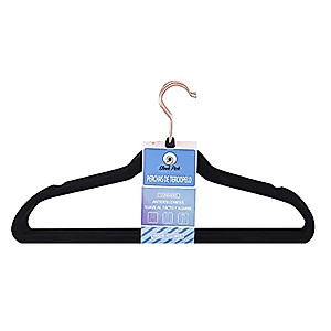 Premium 60 Velvet Hangers with Rose Gold Hook Durable & Slim Non-Slip Velvet Hangers - 360 Degree rotatable Hook Space Saving Ultra Thin Velvet Hangers for Coats, Pants, Suit, Jacket (Black, 60)