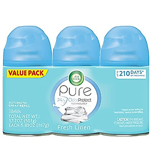 Air Wick Automatic Air Freshener Spray Refill, Fresh Linen, 3ct, Essential Oils, Odor Neutralization