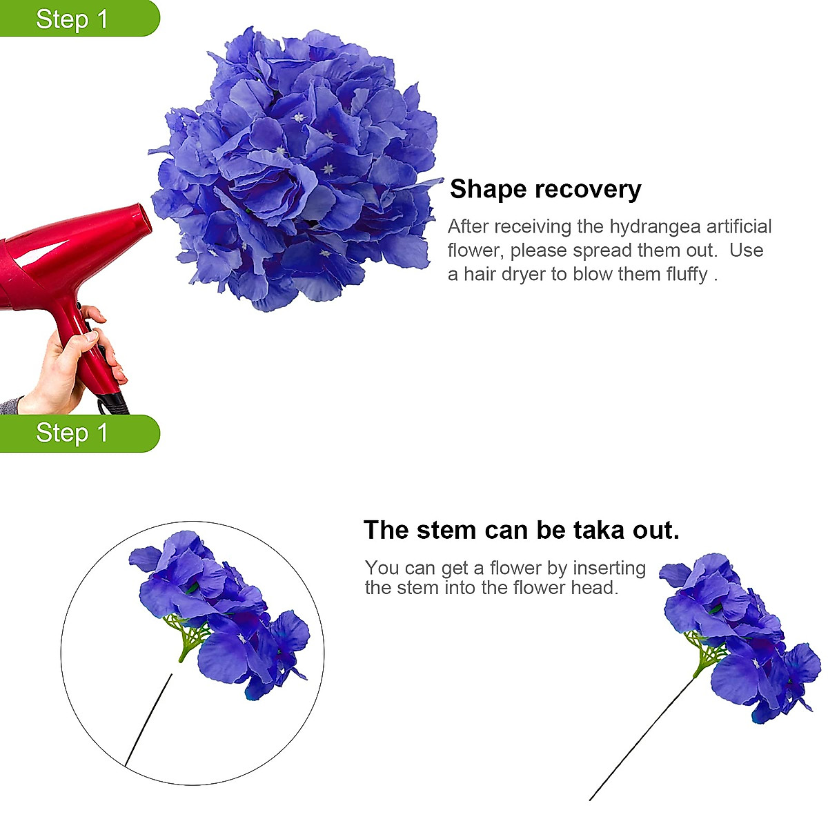 Jeejunye Hydrangea Slik Flowers Heads 12 Pieces with Stem, Fake Artificial Hydrangea Flower for Wedding Centerpiece Home Garden DIY