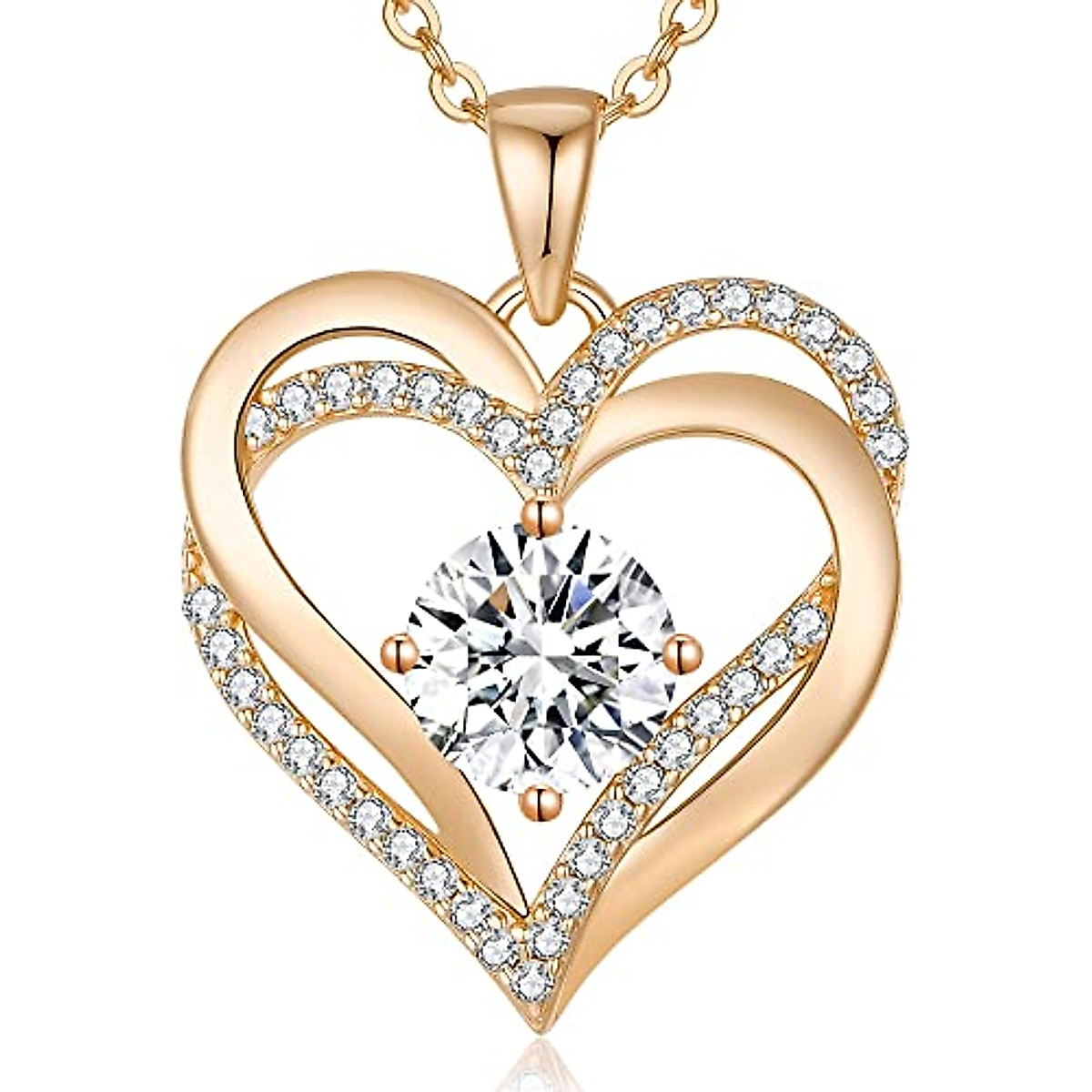 LOUISA SECRET Birthstone Necklace for Women, 925 Sterling Silver Pendant Necklace, 19inches Forever Love Heart Necklace, Rose Gold-Plated Necklace Jewelry Anniversary Birthday Gift for Women Wife Girl