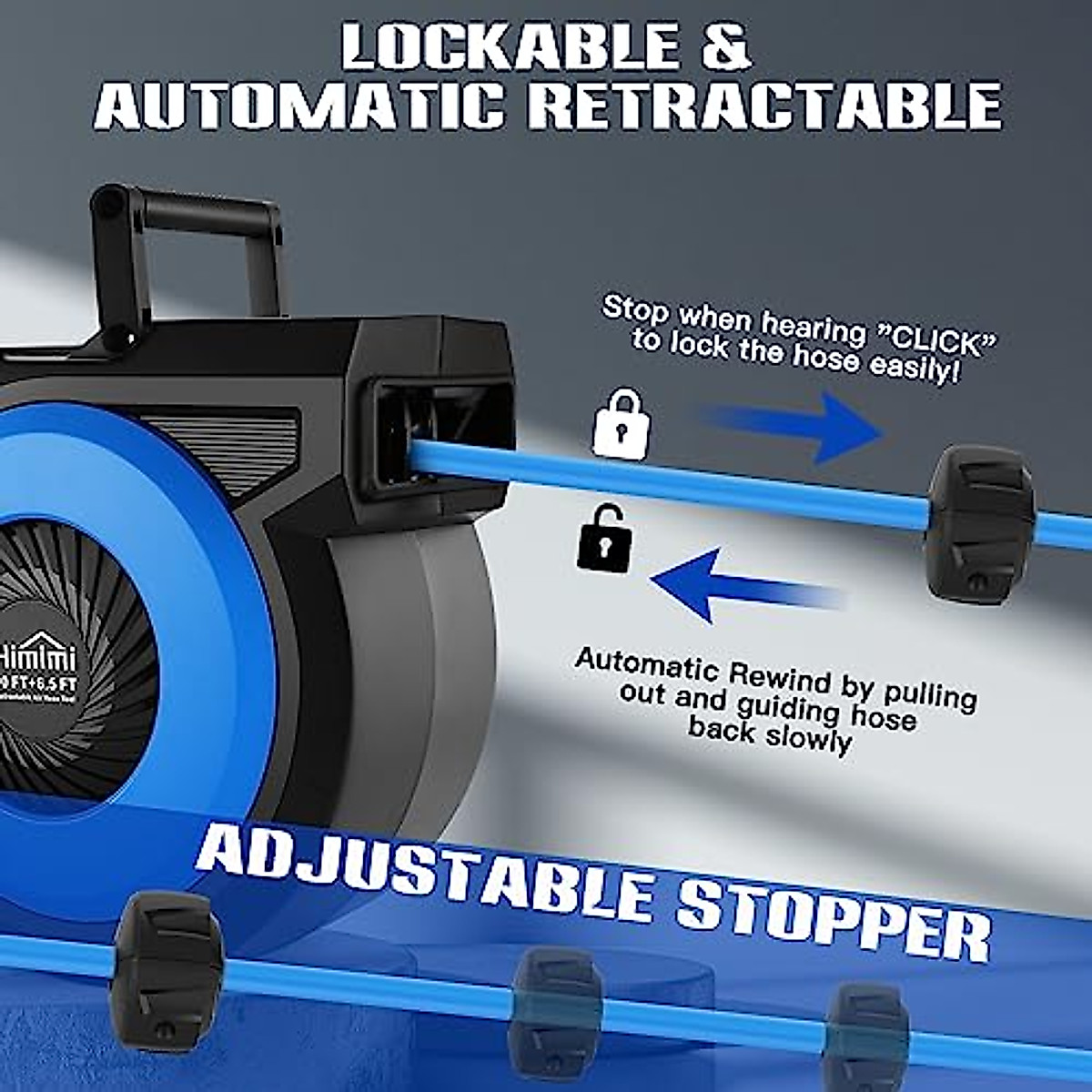 80FT + 6.5FT Retractable Air Hose Reel, Wall Mount Penumatic Hose Reel for Garage Workshop, Automatic Rewind, 3/8" x 80' Hybrid Air Hose with Brass Fittings + Bend Restrictors, 300PSI