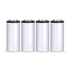 PYD Life 4 Pack 12oz Sublimation Slim Skinny White Stainless Steel Can Cooler,Sublimation Skinny Can Cooler,Sublimation Tumbler,Beer Can Cooler,Beer Holder,Vinly Gifts
