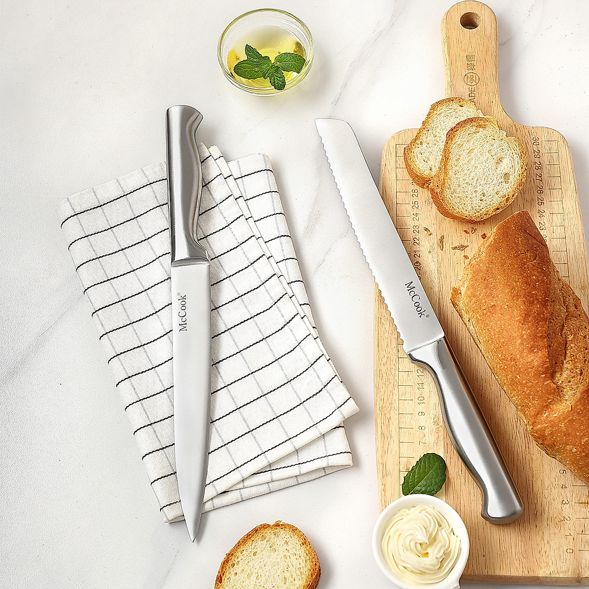 McCook® Knife Sets,German Stainless Steel Kitchen Knives Block Set with Built-in Sharpener