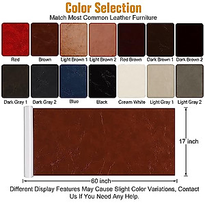 ILOFRI 17x60 Inch Smooth Leather Repair Patch Tape for Car Seat, Self Adhesive Leather and Vinyl Repair Patch Kit for Furniture, Couches, Upholstery, Interior, Boat Seat, Sofa - Brown