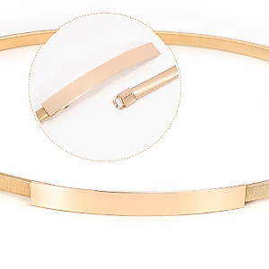 VONMELLI Skinny Elastic Metal Cinch Belt for Dress Stretch Thin Waist Belt for Women Gold Tone M