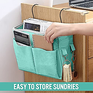 Ndeno Bedside Caddy Storage Bag Hanging Pocket Organizer for Bunk and Hospital Beds Crib,Dorm Rooms Bed Rails for Remotes Mobile Phone Keys, Glasses, Books (Tiffany Blue)