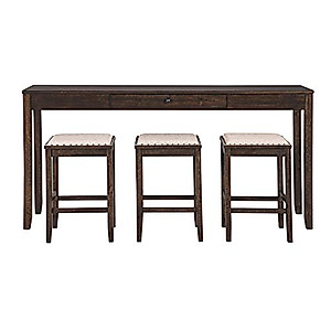 Signature Design by Ashley Rokane Urban Farmhouse Counter Height Dining Room Table Set with 3 Bar Stools, Brown