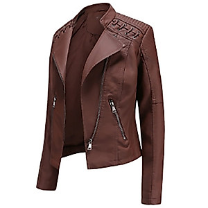 SERYU Leather Jacket for Women Zip Leather Motorcycle Jacket Plus Size Faux Leather Tops Lightweight Short Coat
