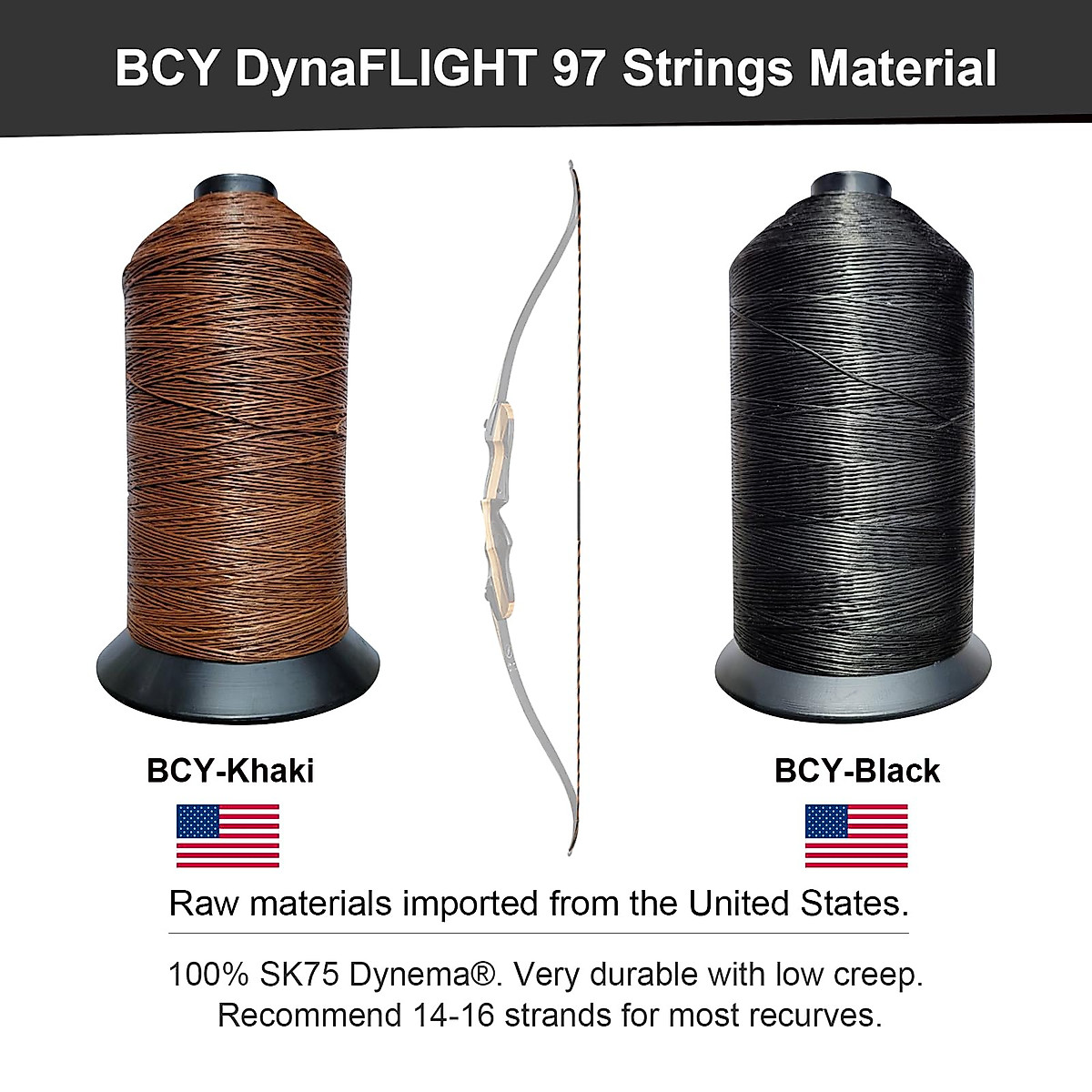 D97 Bow String Replacement for Traditional Longbow and Recurve Bow Bowstring by Lightning (Khaki, AMO 60")