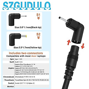 19V 3.42A 65W Acer Laptop Charger Replacement for Acer Chromebook 11 13 14 15 R11 CB3 CB5 C740 C720 C720p C738T C731 CB3-532，Acer aspire 5 E15 V5 V7 V3 R3 R7 S3 E1 M5 Series E5-575 5250 5253 5349 5532