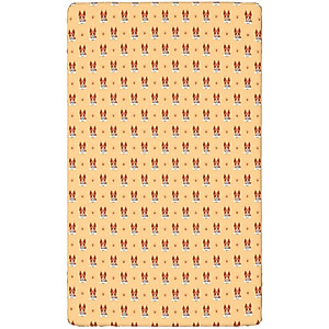 Puppy Themed Fitted Mini Crib Sheets,Portable Mini Crib Sheets Toddler Bed Mattress Sheets-Crib Mattress Sheet or Toddler Bed Sheet,24“ x38“,Pastel Brown Pale Vermilion White