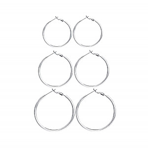 3 Pairs Silver Hoop Earrings-S925 Sterling Silver Hypoallergenic Large Hoop Earrings for Women Valentine's Day Gift 30mm/40mm/50mm