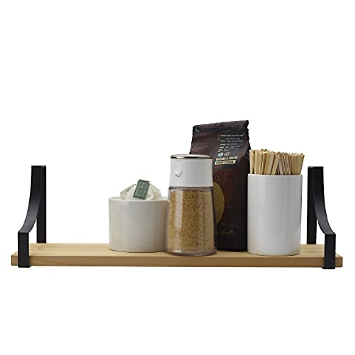 MELANNCO Floating Wall, Wood and Curve Metal Shelves, for Bedroom, Living Room, Kitchen, Nursery, Set of 3, Natural