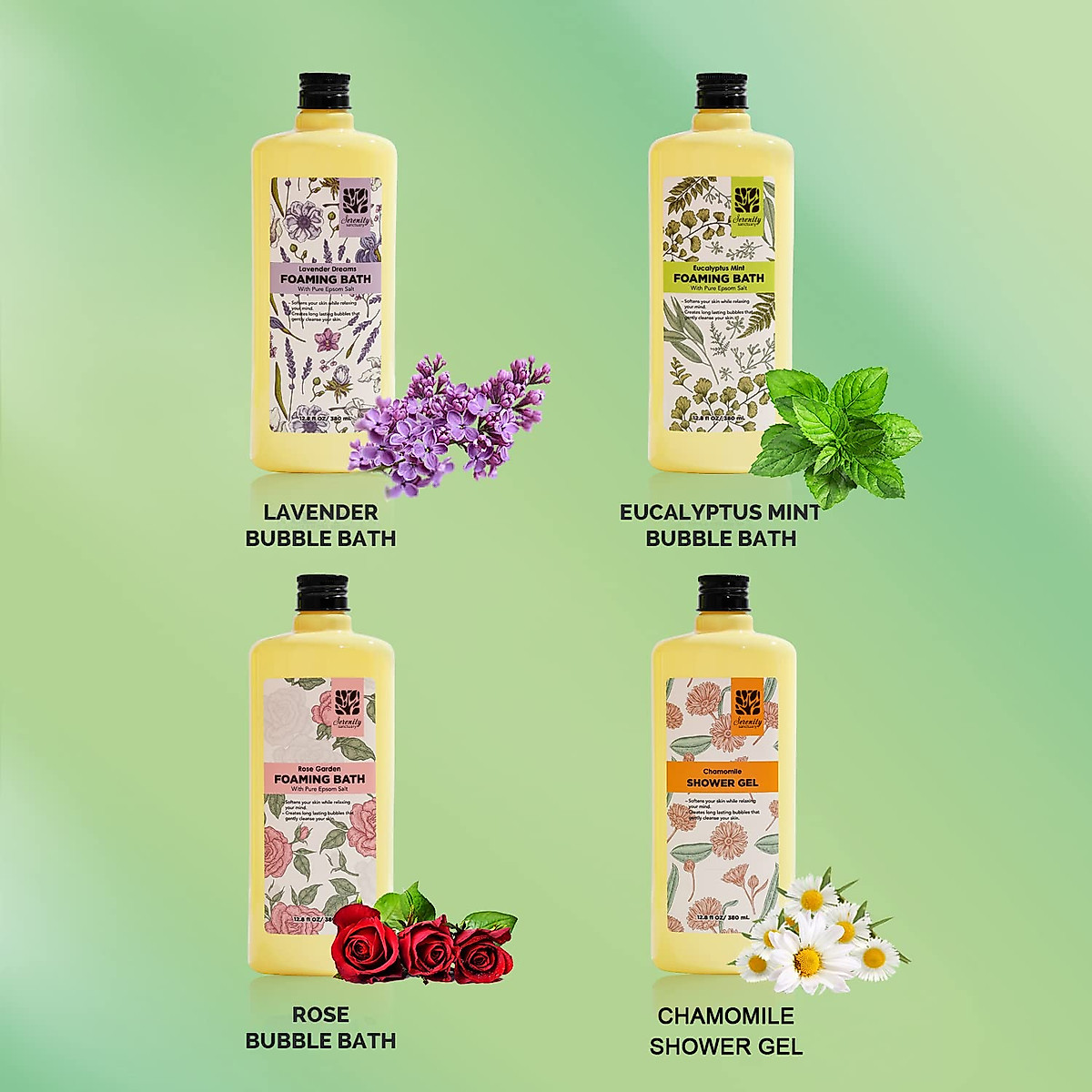 Bubble Bath for Women Adults, Scented Bubble Bath Gift Set for Women, 51.2 fl oz (Pack of 4), Bubble Bath with Shower Gel, Ladies Foaming Bath Variety, Mother's Day Gift for Mom