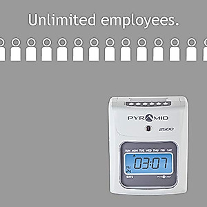 Pyramid Time Systems 2500 Small Business Time Clock Bundle with 100 Time Cards, 1 Ribbon, 1 Time Card Rack, 2 Security Keys - No Employee Limit, ivory