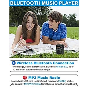 HanRongDa Radio, Bluetooth Speaker Support MicroSD Card, FM MW WB Shortwave Receiver with NOAA Alerts and Sleep Timer, Rechargeable Retro Analog Radios with Backlit and ATS Preset for Camping HRD700