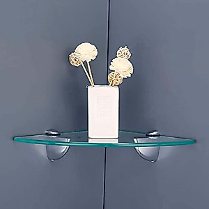KES Tempered Glass Corner Shelf Bathroom Lavatory Triangular 8MM-Thick Wall Mount Polished Chrome, BGS3100
