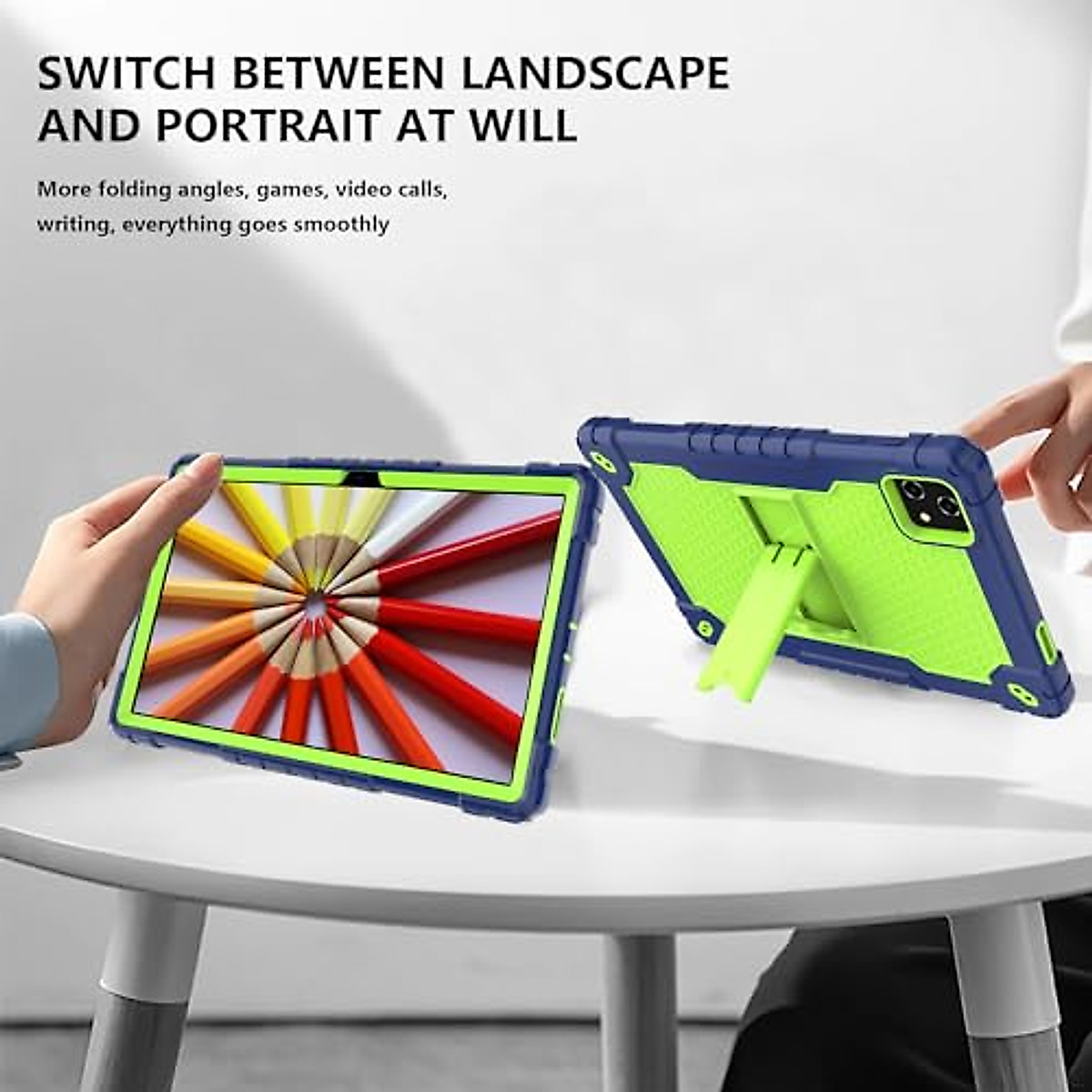 SOATUTO for T-Mobile Revvl Tab 5G Come with Tempered Glass Screen Protector Film Tablet Case with Kickstand/Shoulder Strap Kids Friendly Shell Fit for T-Mobile Revvl 10.36 inch (Navy+Green/2 Pcs)
