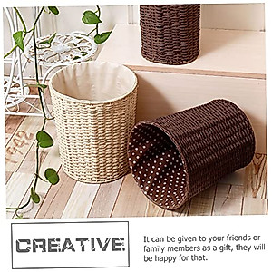 TINEASUR Woven Storage Basket Trash Bin with Lid Round Vases for Centerpieces Straw Basket Bin Storage Weaving Basket Decorative Woven Basket Living Room Storage Basket Coffee Paper Rope