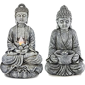 VP Home Zen and Tranquil Buddha Solar Powered Flickering LED Outdoor Decor Garden Light
