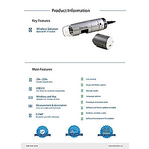 Dino-Lite USB Digital Microscope AF3113T - 0.3MP, 20x - 220x Optical Magnification, Measurement, WF-20 Compatible