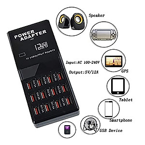 HOKC-N USB Charger, 60W 12-Port, USB Desktop Hub Wall Charger for iPhone, iPod, Galaxy and Other USB Multifunction Devices (Black)