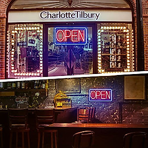 Sugarneon LED Neon Open Sign, 16.5"x 9" Open Sign for Business, Powered by USB with ON/OFF Switch, Adjustable Brightness Neon Lights for Party Bar Salon Stores Hotel Wall Decor Neon Light Sign（Blue/Red-Horizontal）